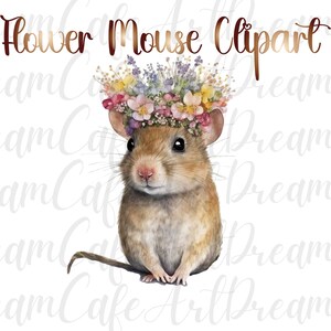 Flower Mouse Clipart, Mouse and Flower Clipart, Cute Watercolor Mouse ...