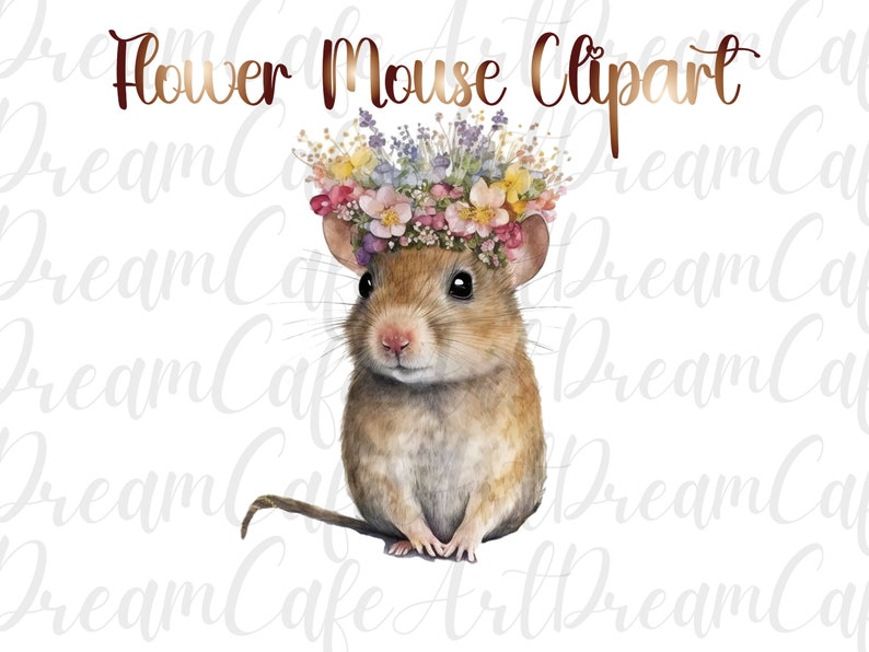 Flower Mouse Clipart, Mouse and Flower Clipart, Cute Watercolor Mouse ...