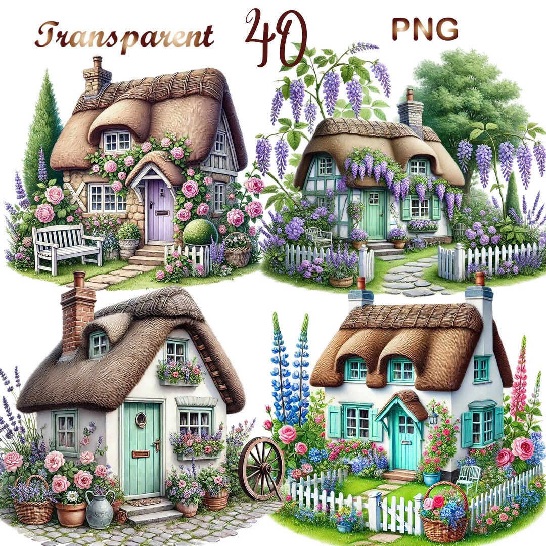 40 PNG Fairytale Cottages Clipart Bundle, Country Charm Graphics ...