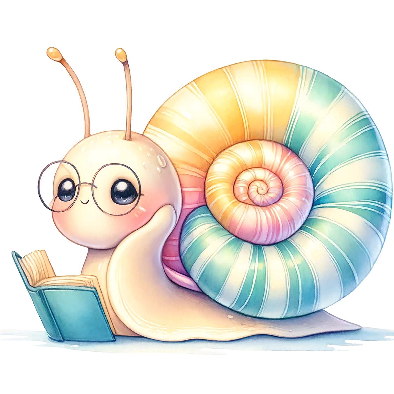 20 PNG, Pastel Watercolor Snail Clipart Bundle, Cute Snail Clipart ...