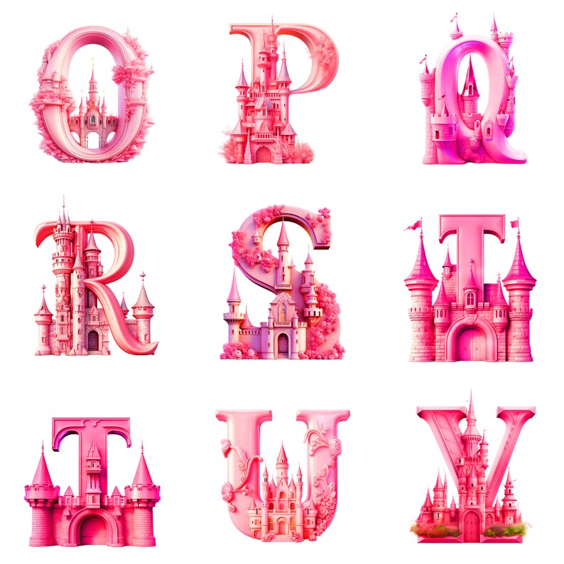 44 Alphabet Letters Clipart,png,pink Princess Fairy Tale Castle Letters ...
