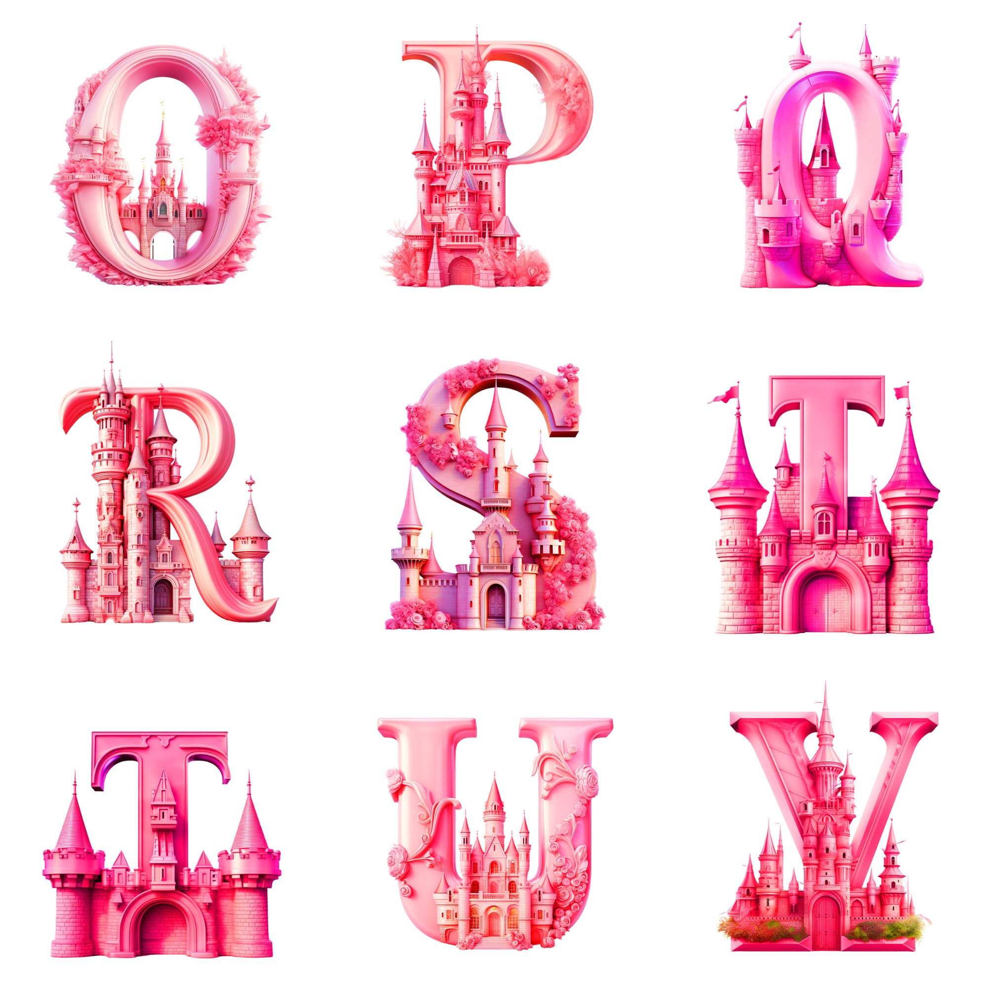 44 Alphabet Letters Clipart,png,pink Princess Fairy Tale Castle Letters ...