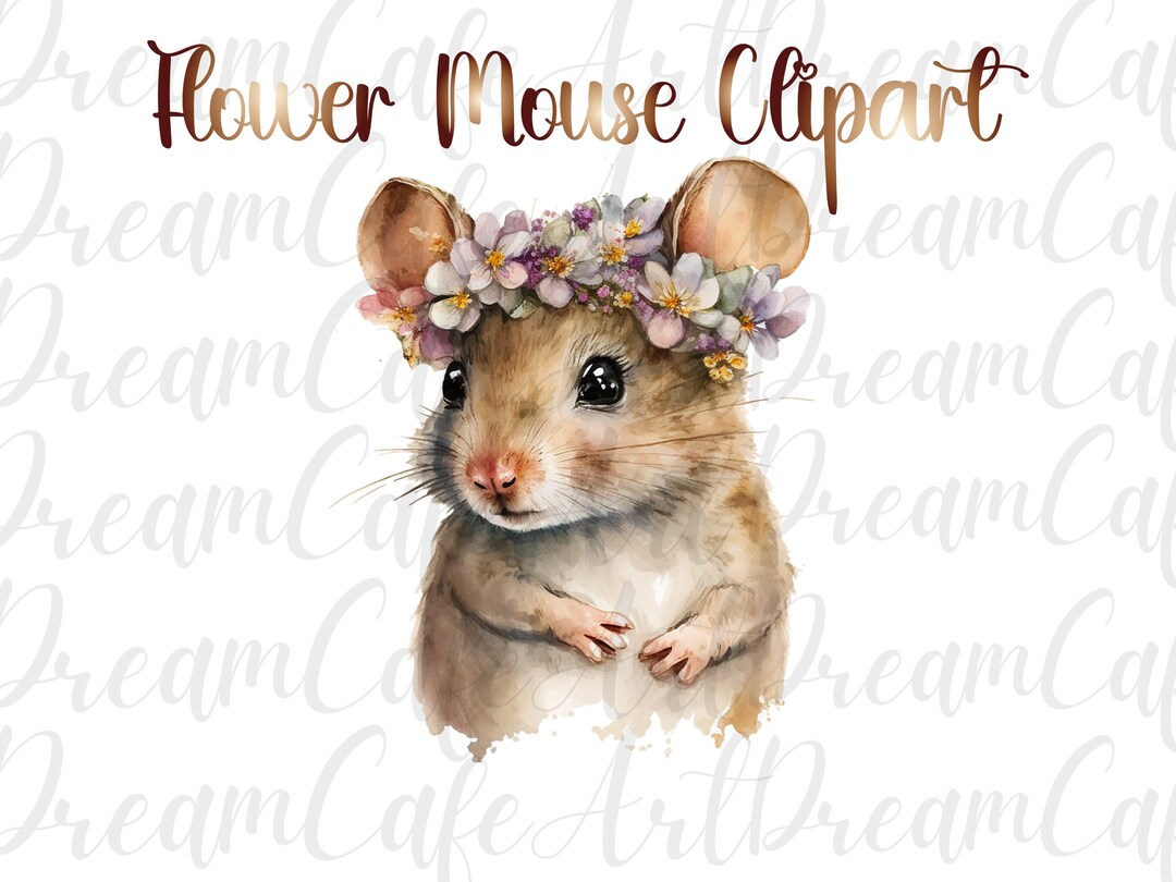 Flower Mouse Clipart, Mouse and Flower Clipart, Cute Watercolor Mouse ...