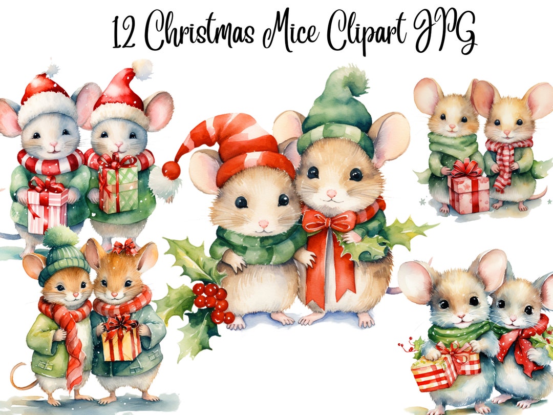 12 Christmas Mouse Clipart High Quality Jpgs digital Download card ...
