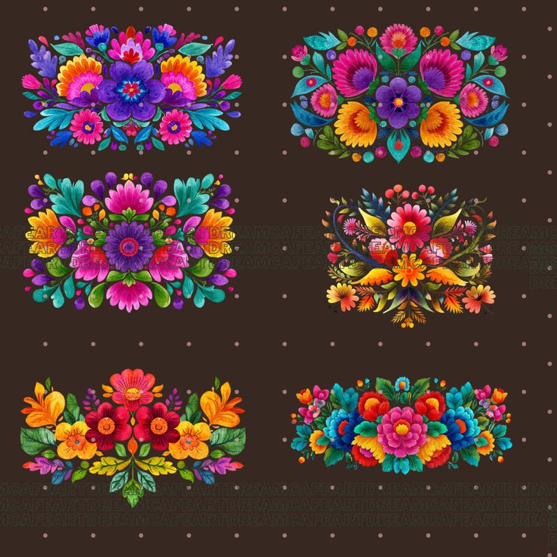 Mexican Fiesta Flowers Clipart 200 PNG, Otomi Floral,talavera ...