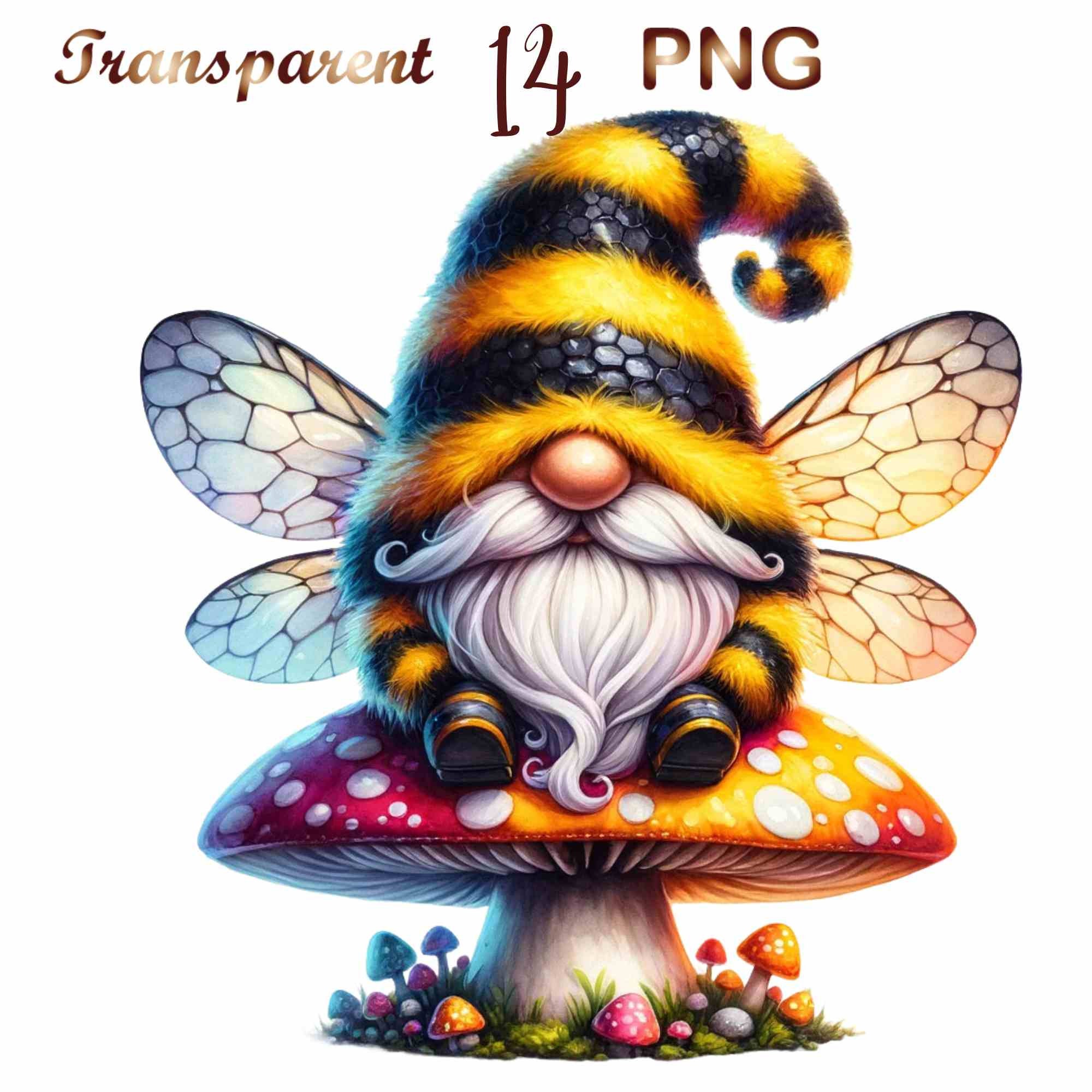 14 Bumble Bee Gnome Clipart,bee Gnome Watercolor,bee Gnome With Wings ...