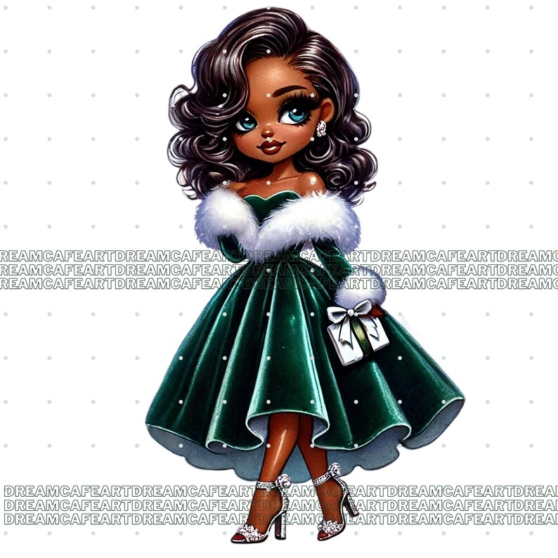 27 PNG Afro-american Christmas Girls Clipart | Glam Holiday Women ...