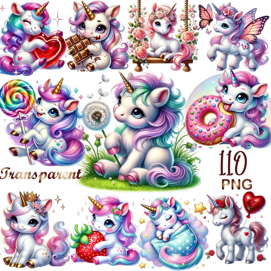 110 PNG Baby Unicorns Clipart Bundle – Cute Magical Unicorn Graphics ...