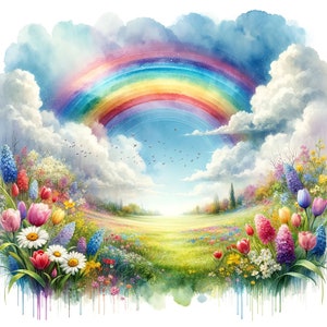 15 Watercolor Wildflowers Rainbow Digital Paper Set, Spring Flowers ...