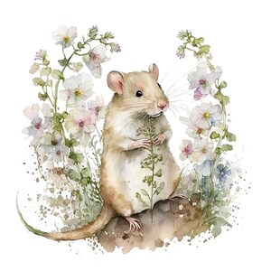 20 Flower Mouse Clipart Png,mouse and Flower Clipart,cute Watercolor ...