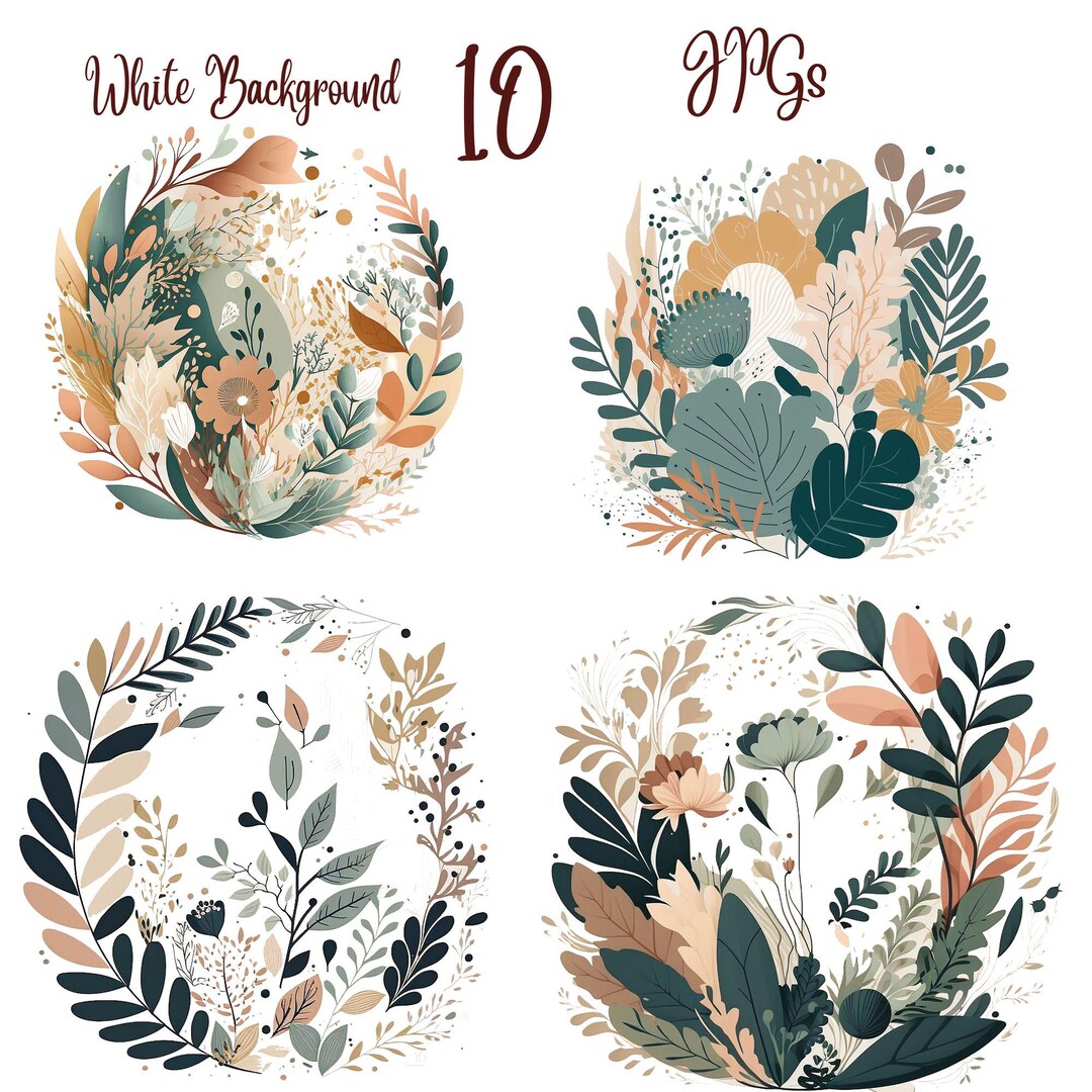10 Boho Flowers Clipart, Boho Clipart, Jpgs, Commercial Use, Digital ...