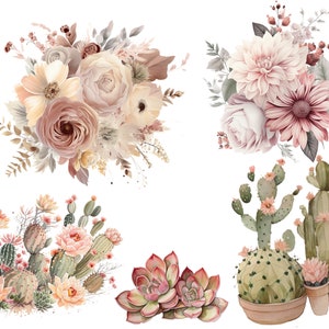 20 Watercolor Western Boho Clipart, Western Clipart, Floral Clipart ...