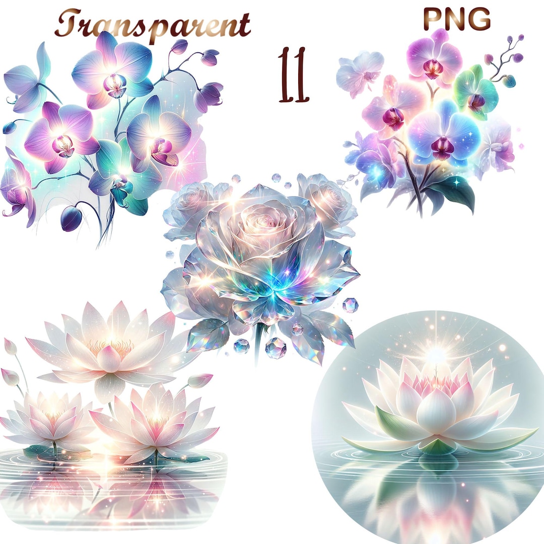 11 PNG Magic Flowers Clipart Bundle, Watercolor Clipart, Enchanting ...