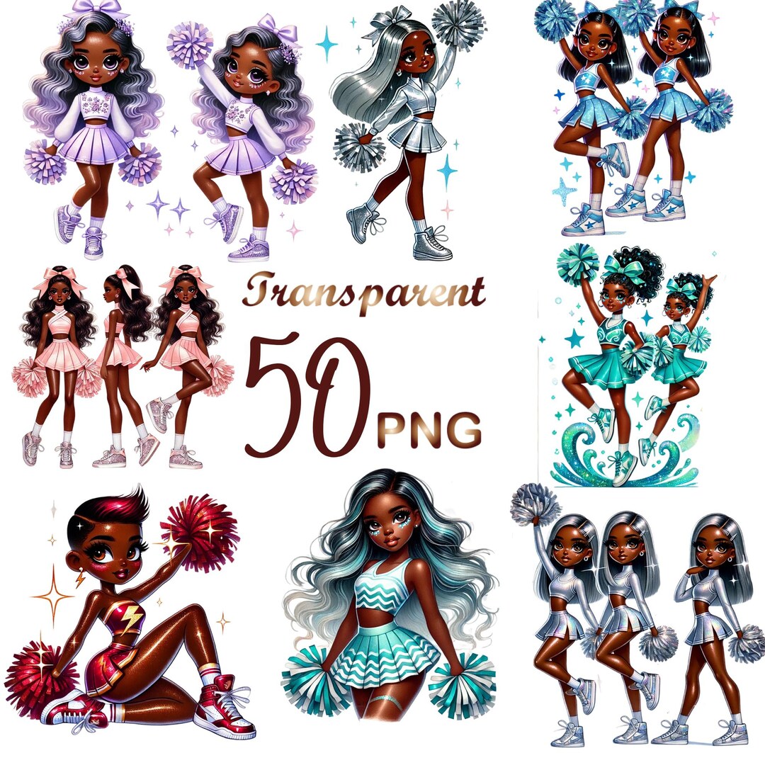 50 PNG, Cheerleader Girls Clipart Bundle, Cute Cheerleader Girls, Cheer ...