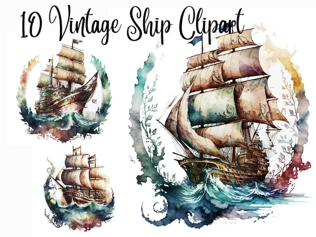 10 Vintage Ship Clipart, Jpgs, Digital Download, Commercial Use, Mixed ...