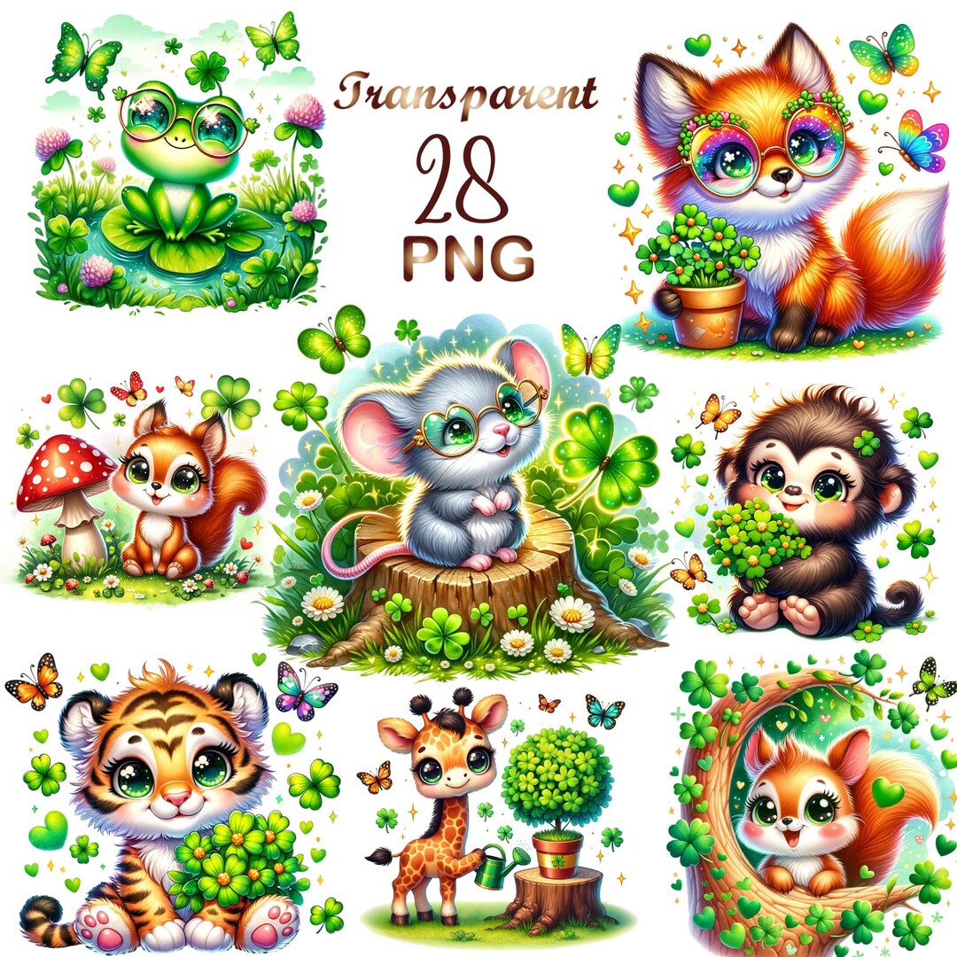 28 PNG, St. Patrick's Day Clipart Bundle, Cute Animals Patrick's Day ...