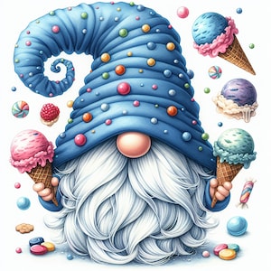 14 PNG, Ice Cream Gnome Clipart, Gnome Clipart Bundle,summer Gnomes ...