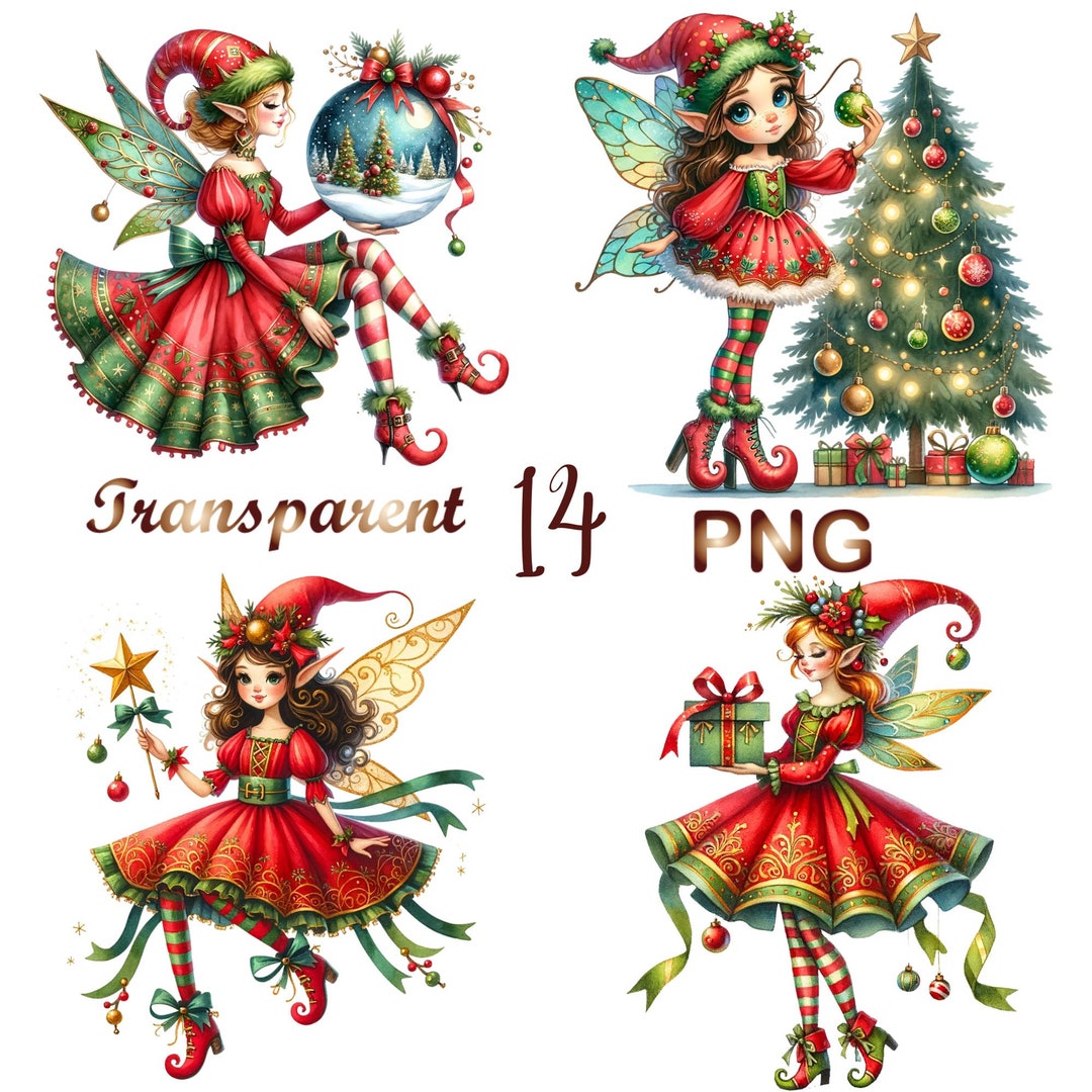 14 PNG, Christmas Fairy Clipart Bundle,christmas Elf Fairy Clipart ...