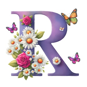 36 + PNG, Watercolor Spring Floral Alphabet Collection Clipart ...