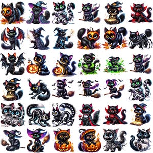 32 PNG, Halloween Cats Clipart Bundle, Halloween Sublimation Digital ...
