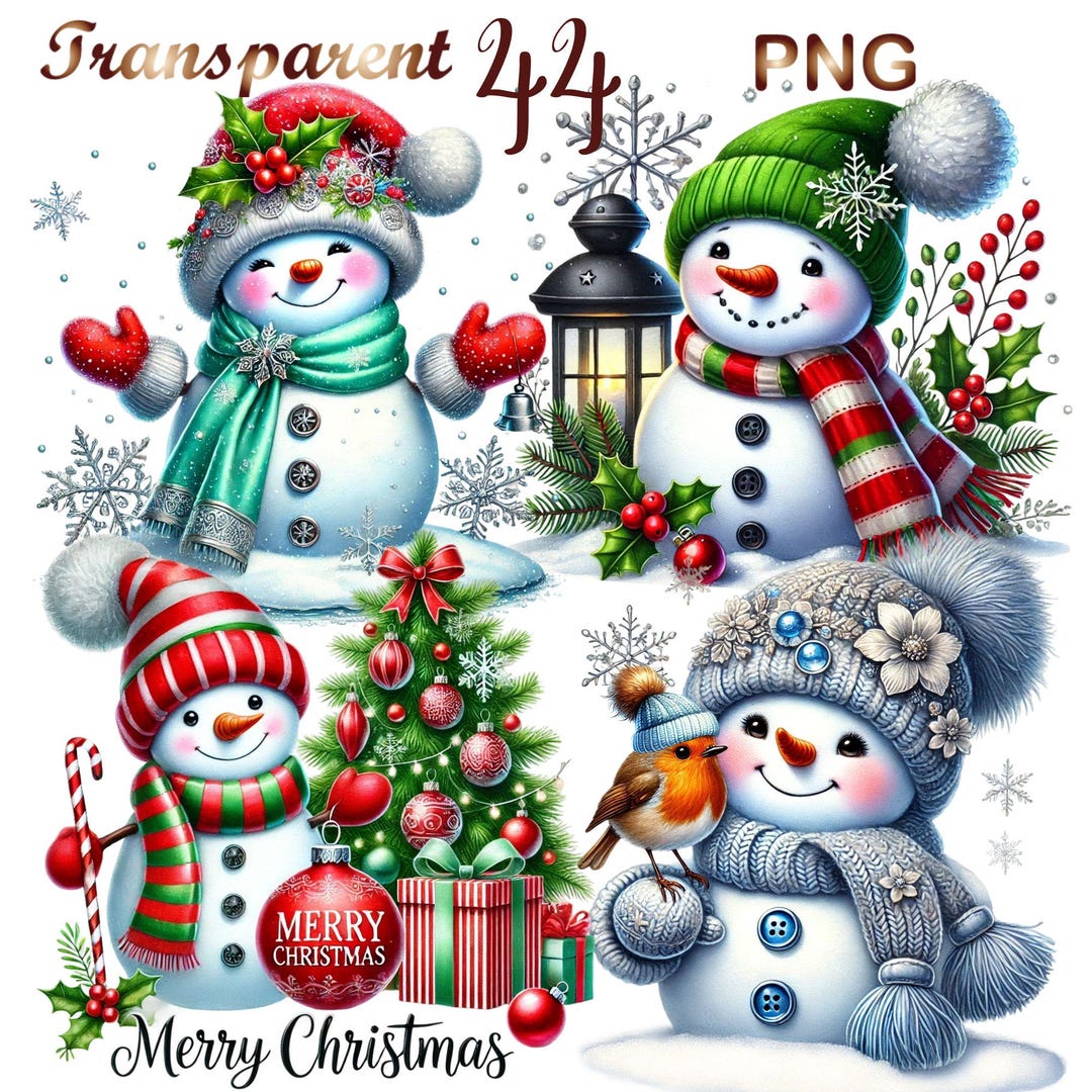 44 PNG Christmas Snowman Bundle Clipart, Festive Snowmen Graphics ...