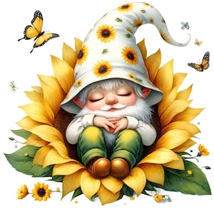 25 Png,sunflower Gnome Clipart Bundle,garden Gnome Watercolor Clipart ...