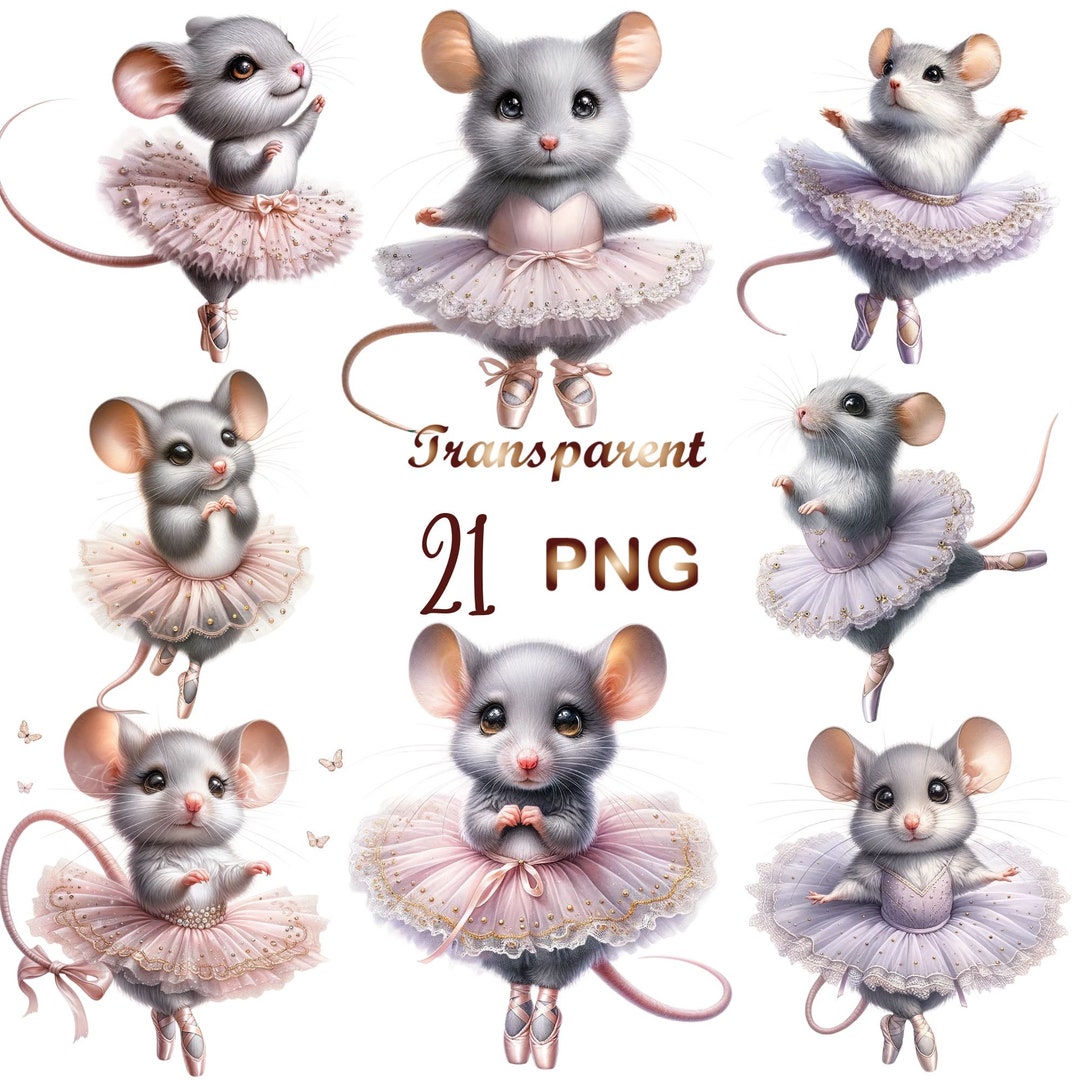 21 PNG Little Mouse Ballerinas Clipart Bundle, Cute Mouse Ballet ...