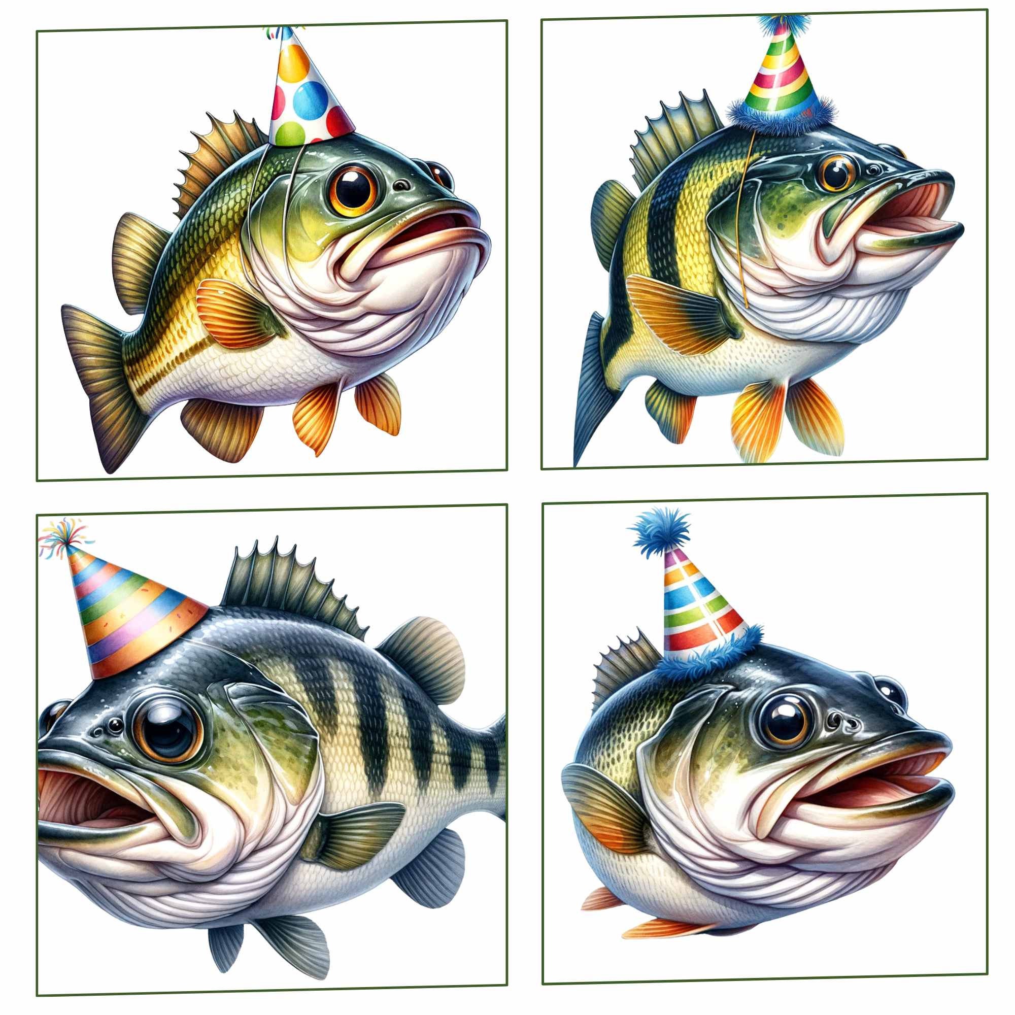 Funny Watercolor Bass Fish PNG Clipart, Birthday Party (digital ...