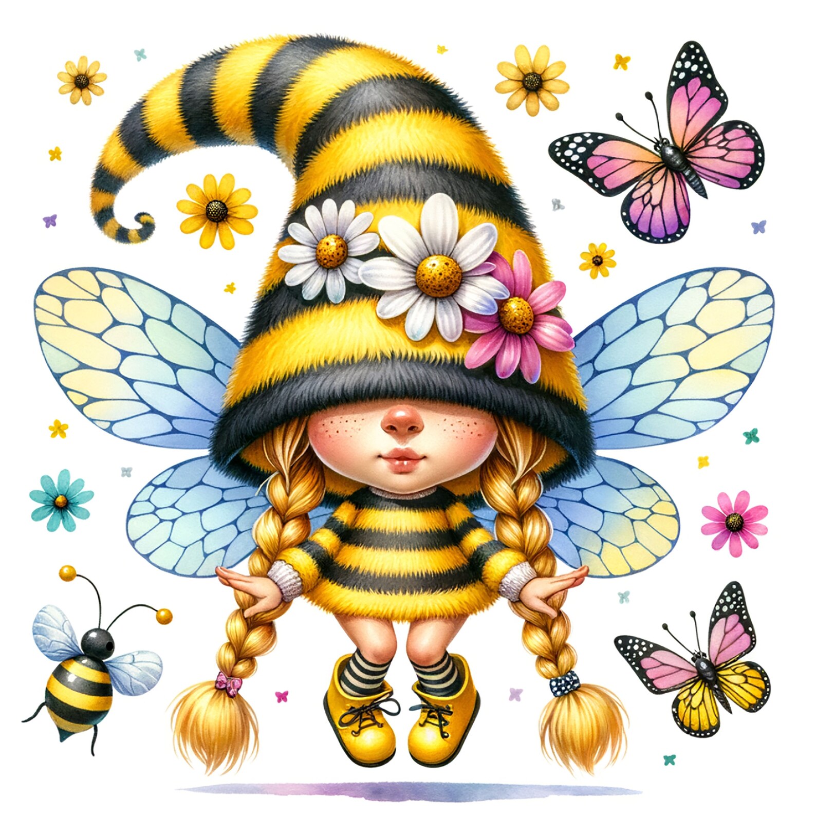 41 JPG, Bumble Bee Gnome Girl Bundle, Gnome Clipart, Spring Gnome ...