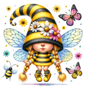41 JPG, Bumble Bee Gnome Girl Bundle, Gnome Clipart, Spring Gnome ...