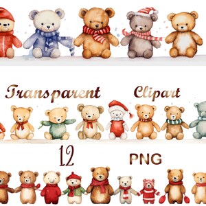 12 Christmans Teddy Border Png, Bear Clipart, Watercolor Teddy Border ...