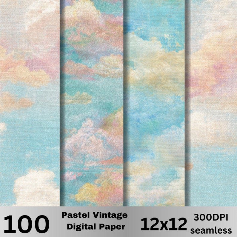 Pastel Vintage Paper Textures Bundle, 100 Soft Seamless Backgrounds ...
