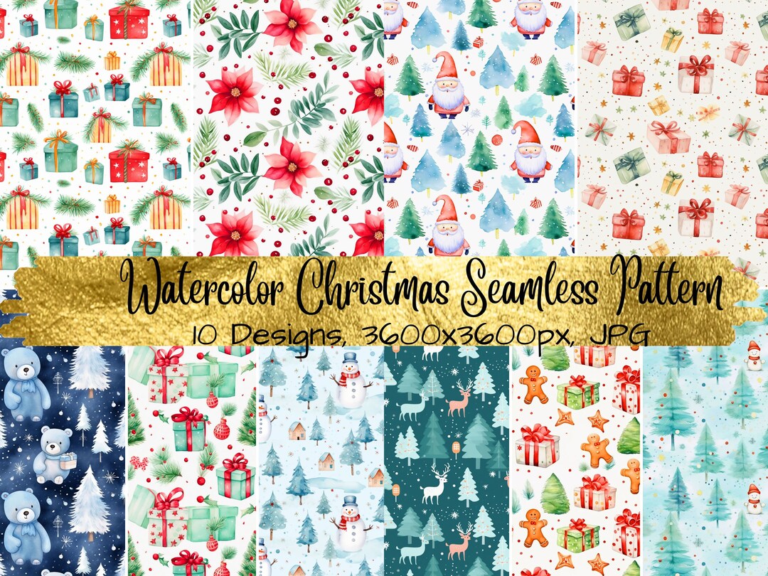 10 Watercolor Christmas,seamless Pattern,commercial Use,digital Paper ...