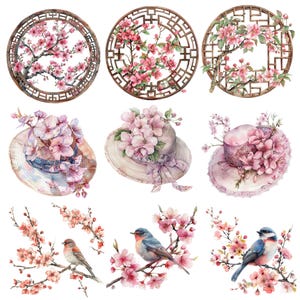 145 PNG, Watercolor Sakura Clipart Bundle, Spring Flowers Clipart ...