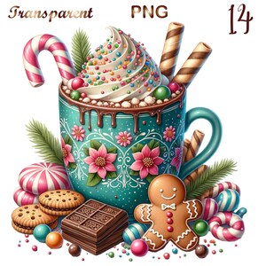 14 PNG Set 1 Winter Hot Cocoa Clipart, Xmas Cocoa Clipart, Hot ...
