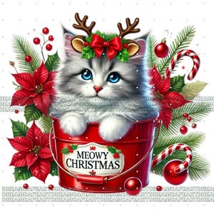 30 PNG Set 7, Christmas Kitten Clipart Bundle, Meowy Christmas Clipart ...