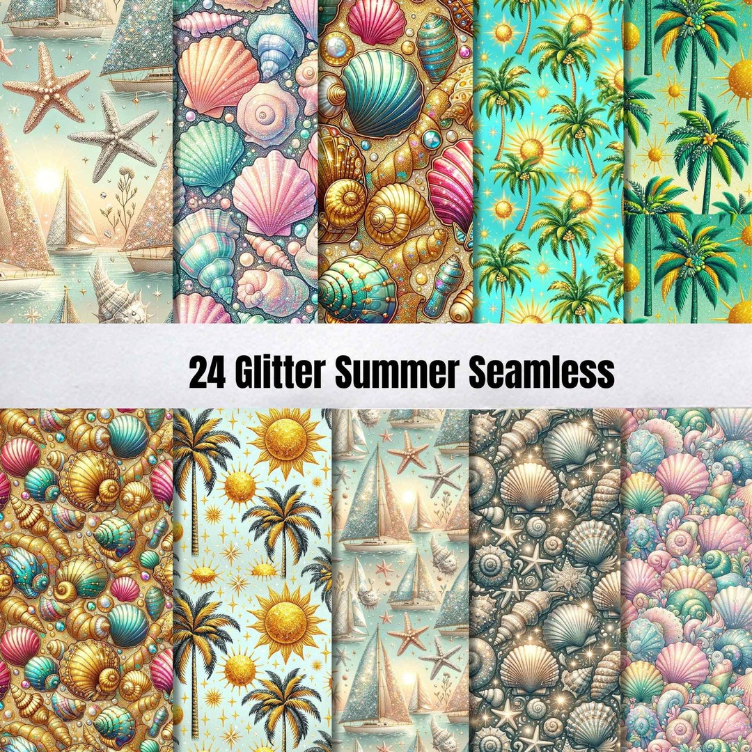 24 Beach Digital Papers, Glitter Digital Papers, Seamless Pattern ...
