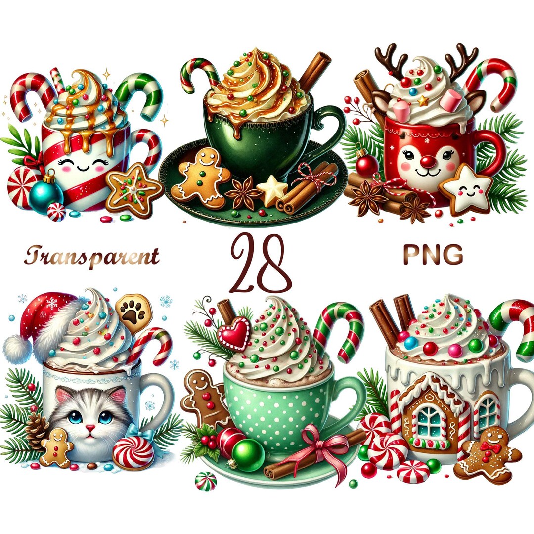 28 Winter Cups Clipart - Christmas Coffee Gingerbread - Hot Chocolate ...