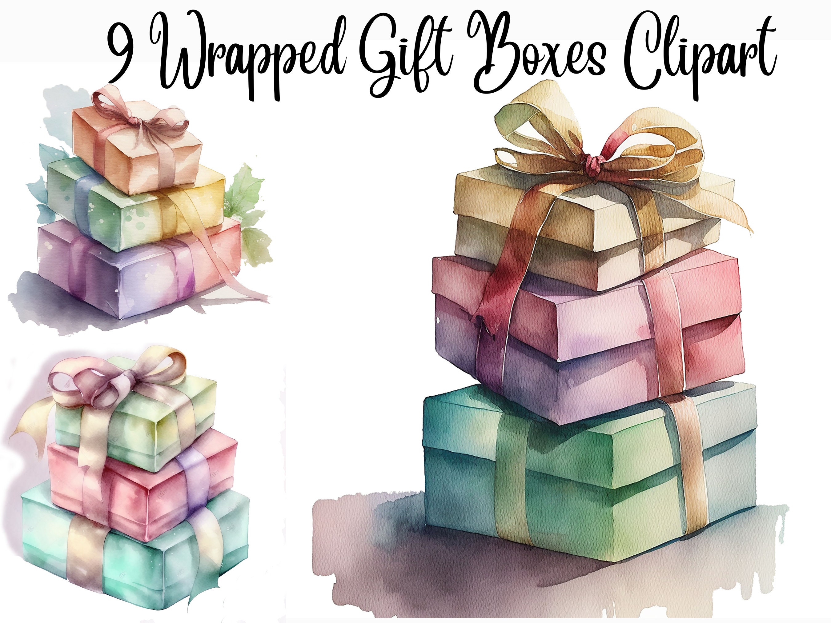 9 Wrapped Gift Boxes Clipart Jpgs Commercial Usedigital - Etsy