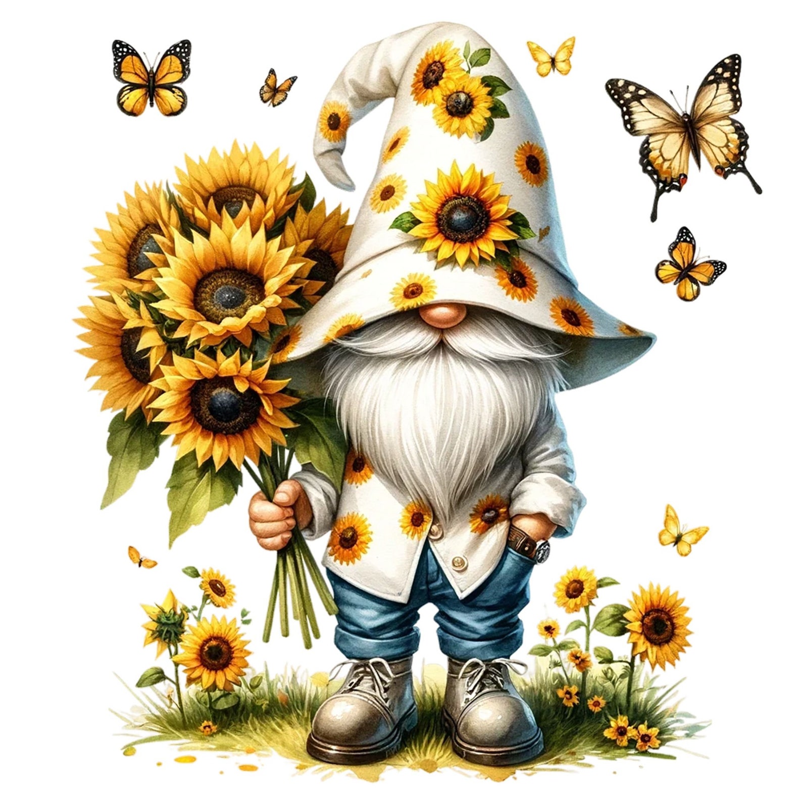 25 Png,sunflower Gnome Clipart Bundle,garden Gnome Watercolor Clipart ...