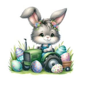 12 PNG/JPG Easter Bunny Tractor Clipart, Bunny Rabbit, Bunny Tractor ...