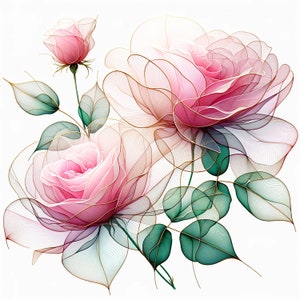 12 Jpgs, Abstract Pink Roses Clipart Bundle, Dried Flowers, Printable ...