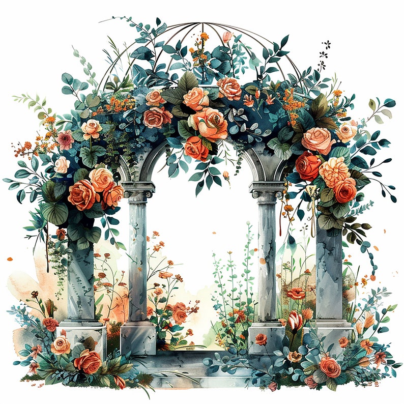 24 JPG, Vintage Garden Arches Clipart, Flower Dome Clipart, Wedding ...
