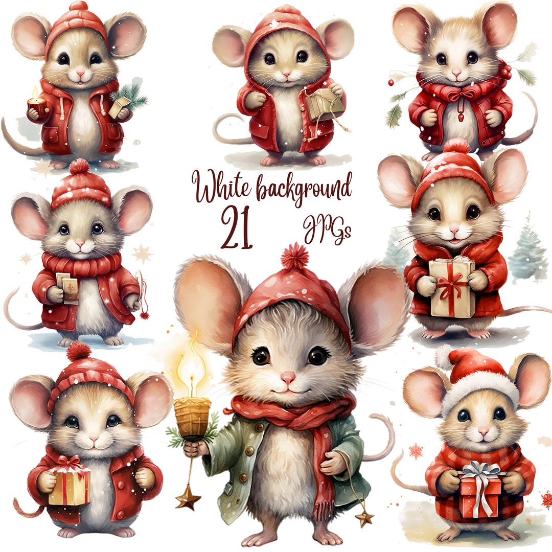 21 Christmas Mouse Clipart - High Quality Jpgs -digital Download -card ...