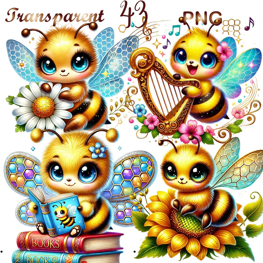 43 PNG Set 3 Cute Bees Clipart Bundle, Adorable Sweet Honey Bee ...