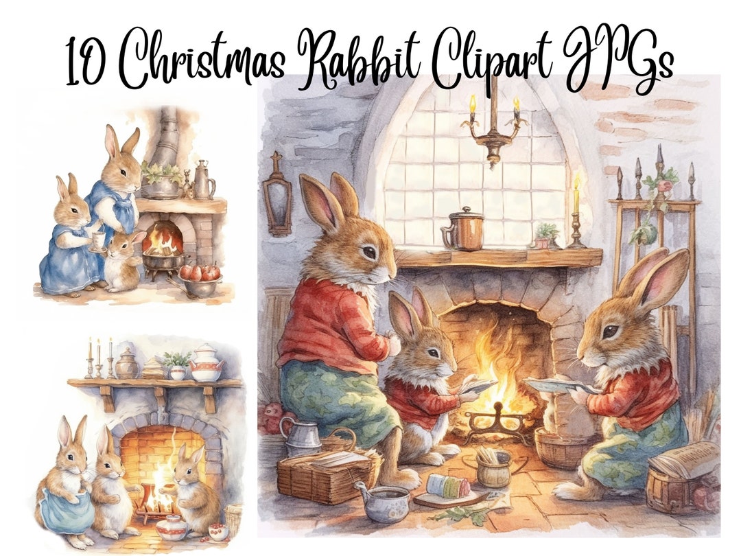 10 Christmas Rabbit Clipart, Jpgs, Christmas Bunny, Christmas Clipart ...