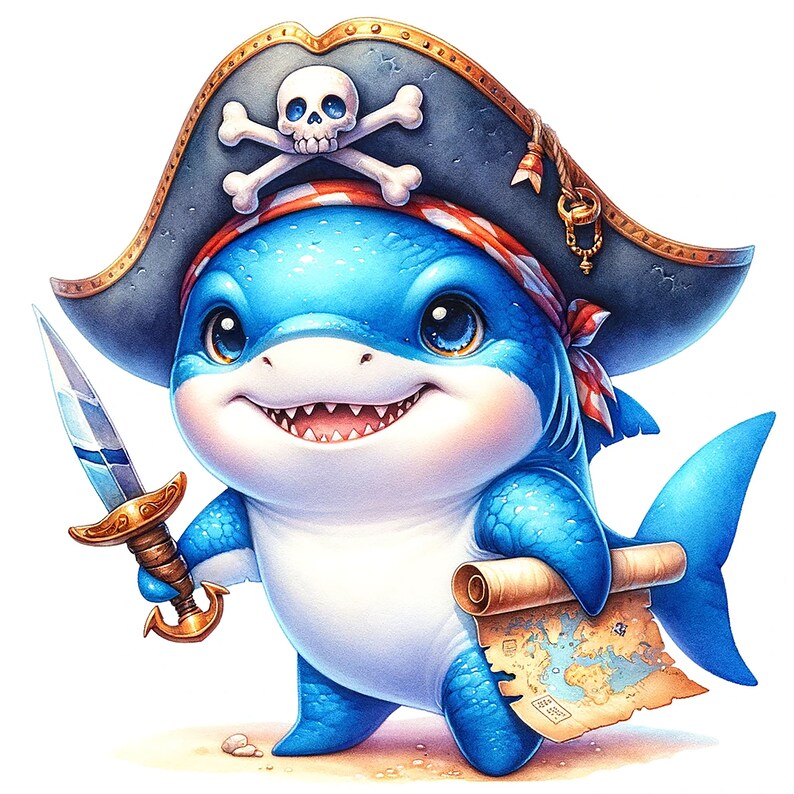50 PNG, Cute Sharks Clipart Bundle, Watercolor Shark Clipart, Sharks ...