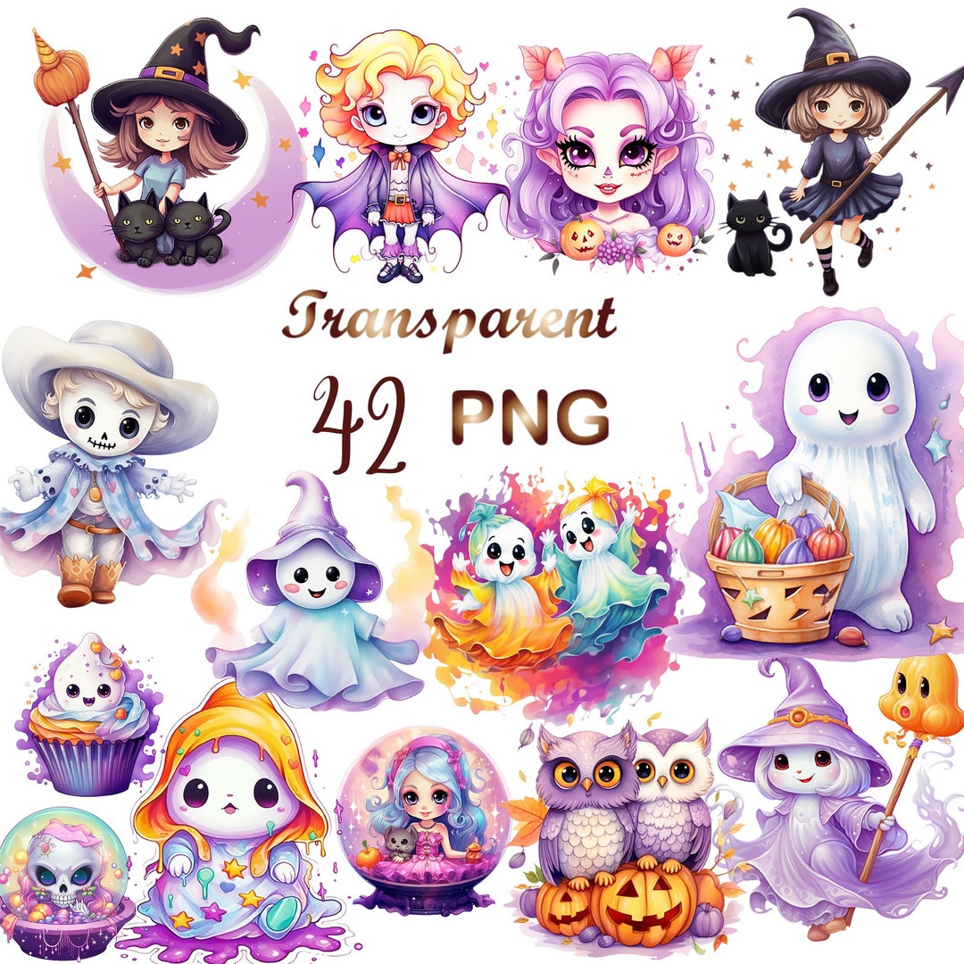42 Watercolor Halloween Cute Collection Clipart, PNG, Halloween Clipart ...
