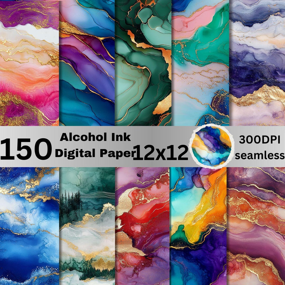 Alcohol Ink Digital Papers – 150 Seamless Abstract Watercolor Repeating ...