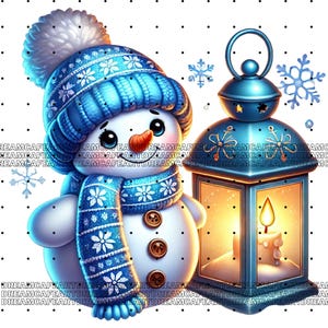 29 PNG Christmas Blue Snowman Bundle Clipart, Festive Snowmen Graphics ...